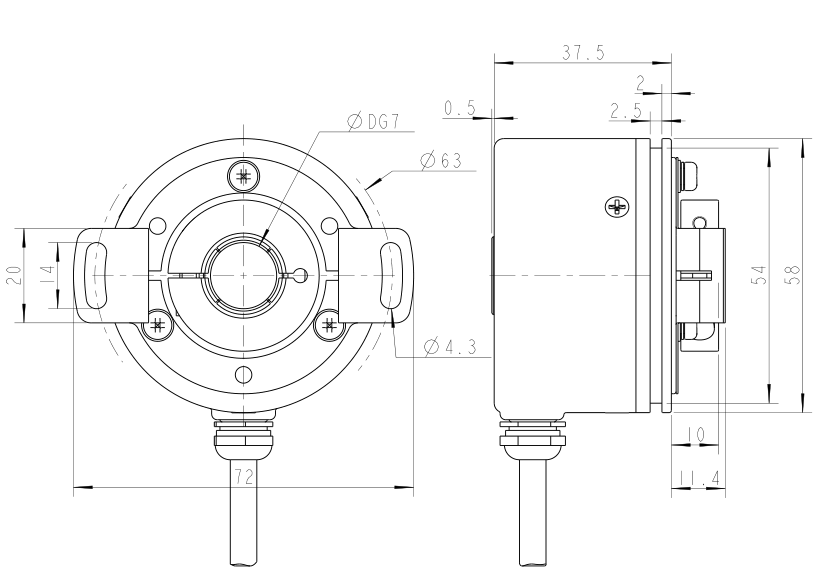 Through Hole 14mm 1024ppr Hollow Shaft Incremental Rotary Encoder ...