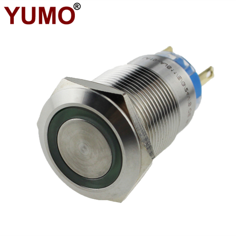 LA19-AJS 19mm 1NO1NC Stainless Steel Green Ring Illuminated Push Button ...