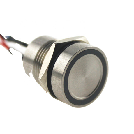 IP68 Waterproof Stainless Steel Blue Ring LED Latching 16mm Piezo push ...